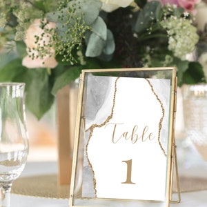 Printable Table Numbers, White and Gold Table Numbers Template, Wedding ...