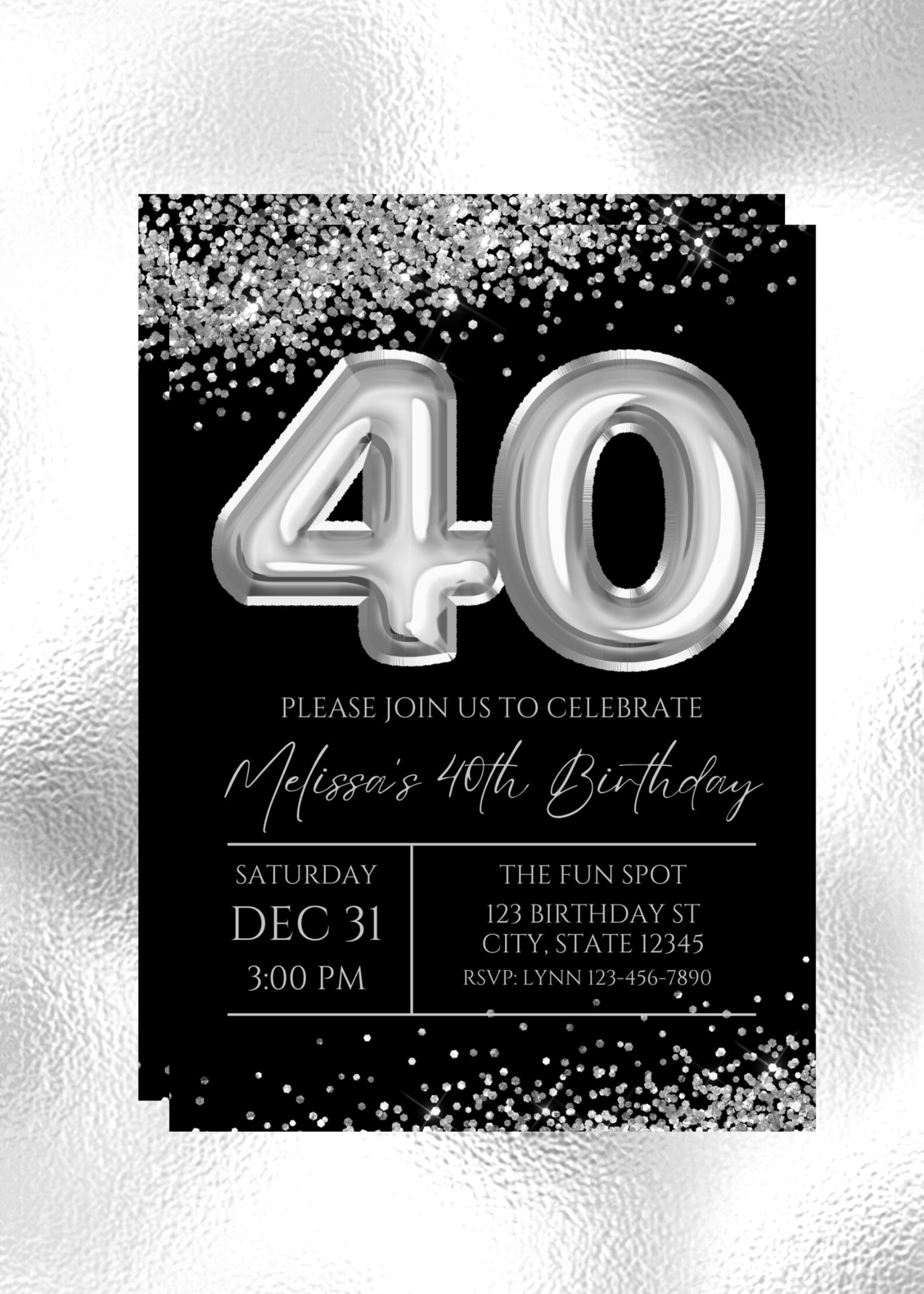 Editable 40th Birthday Invitation Black and Silver - Etsy