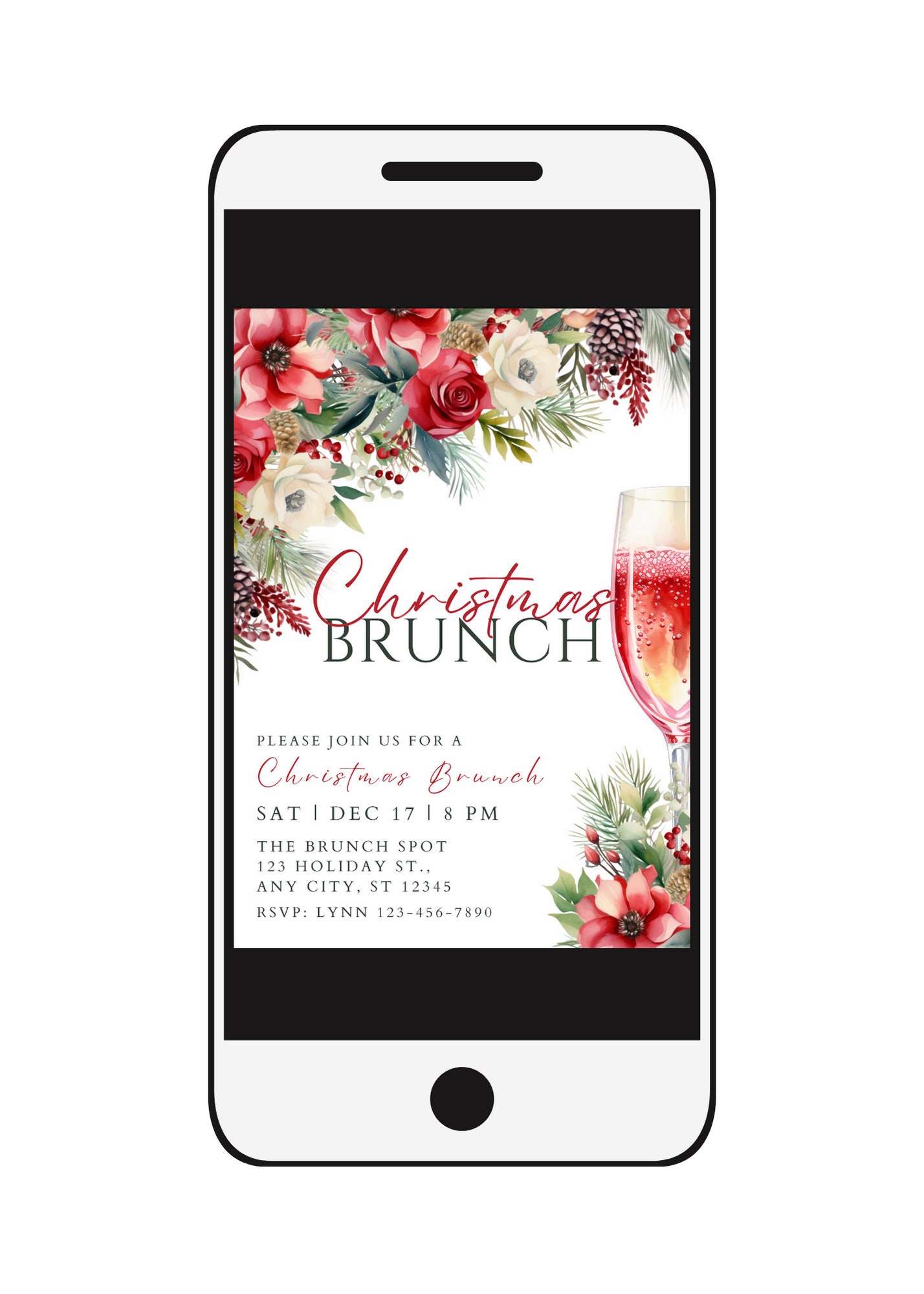 Editable Christmas Brunch Invitation Holiday, Christmas Cocktail ...