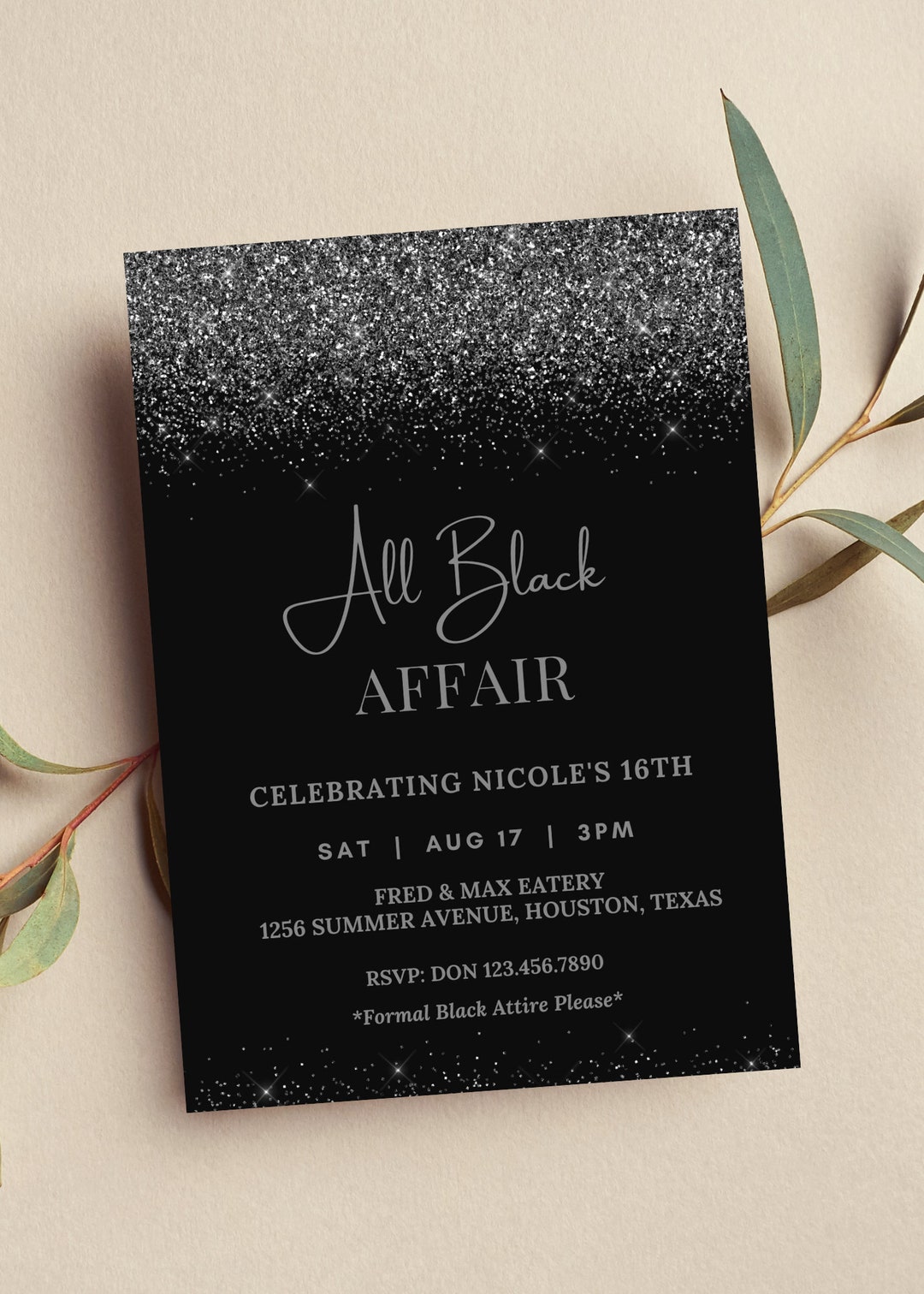 Editable All Black Affair Invitation, All Black Party Invitation, Black ...