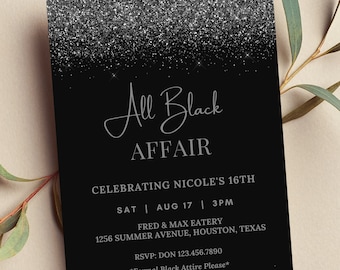 Black Party Invite - Etsy