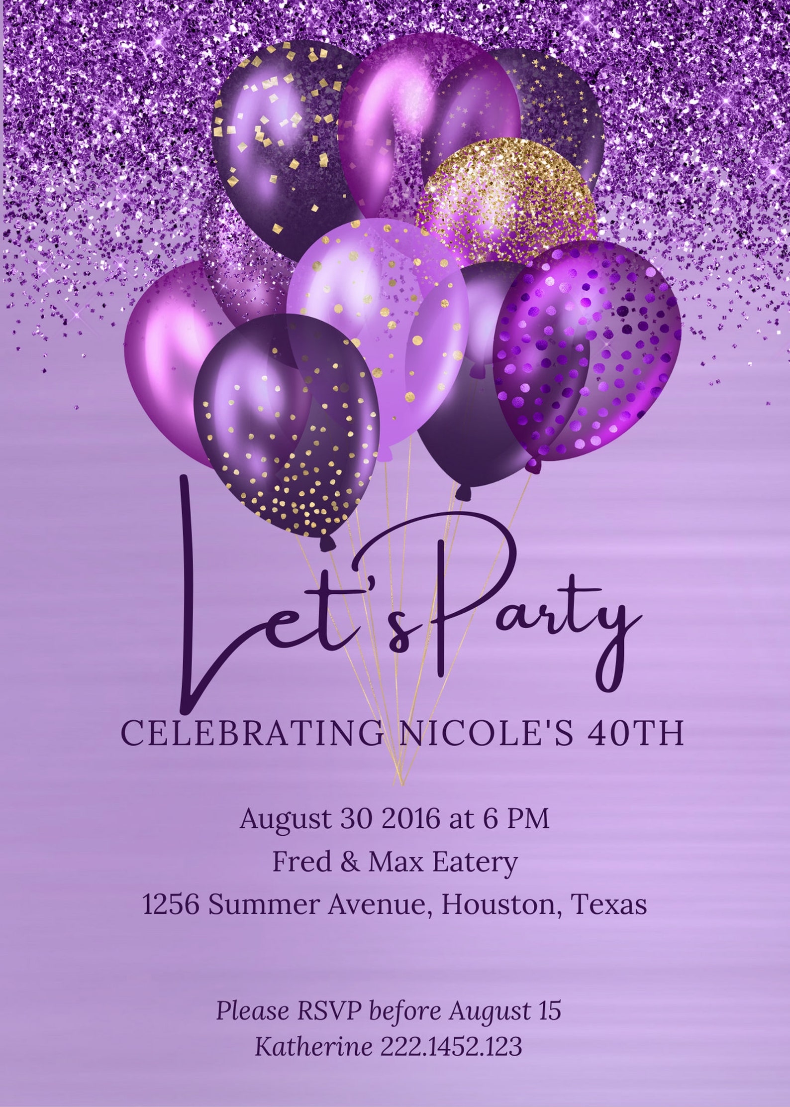 Editable Purple and Gold Birthday Invitation Let's Party - Etsy