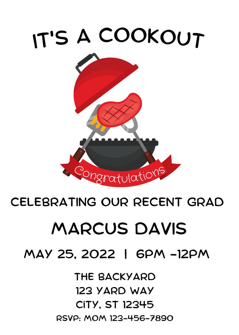 Graduation Cookout Invitation BBQ Invitation Backyard Party - Etsy