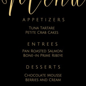 Editable Gold and Black Menu Cards Template, Glam, Gold Diamond Menu ...