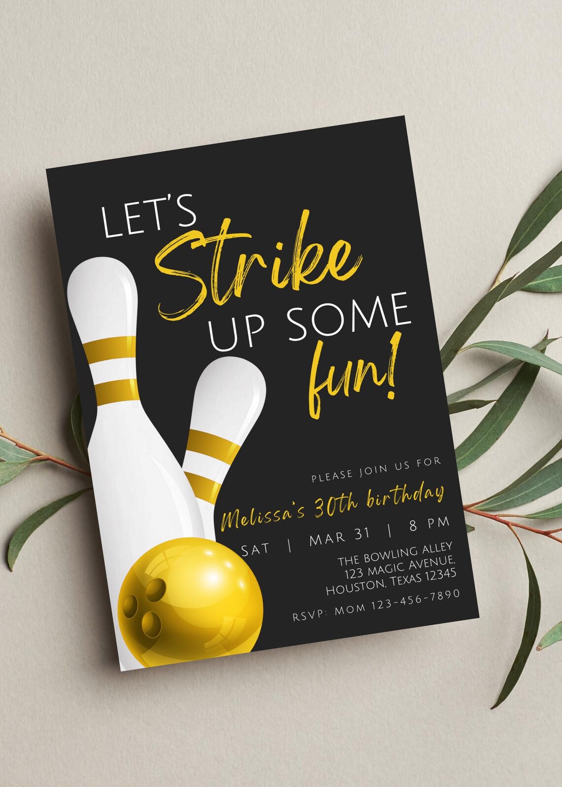 Editable Bowling Invitation, Let's Strike up Some Fun, Birthday Bowling ...