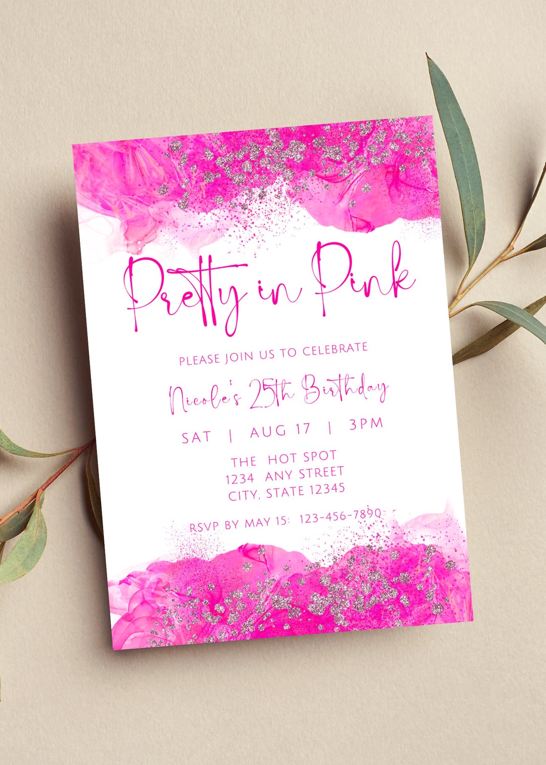 Editable Pretty in Pink Invitation, Pink and White Invitation ...