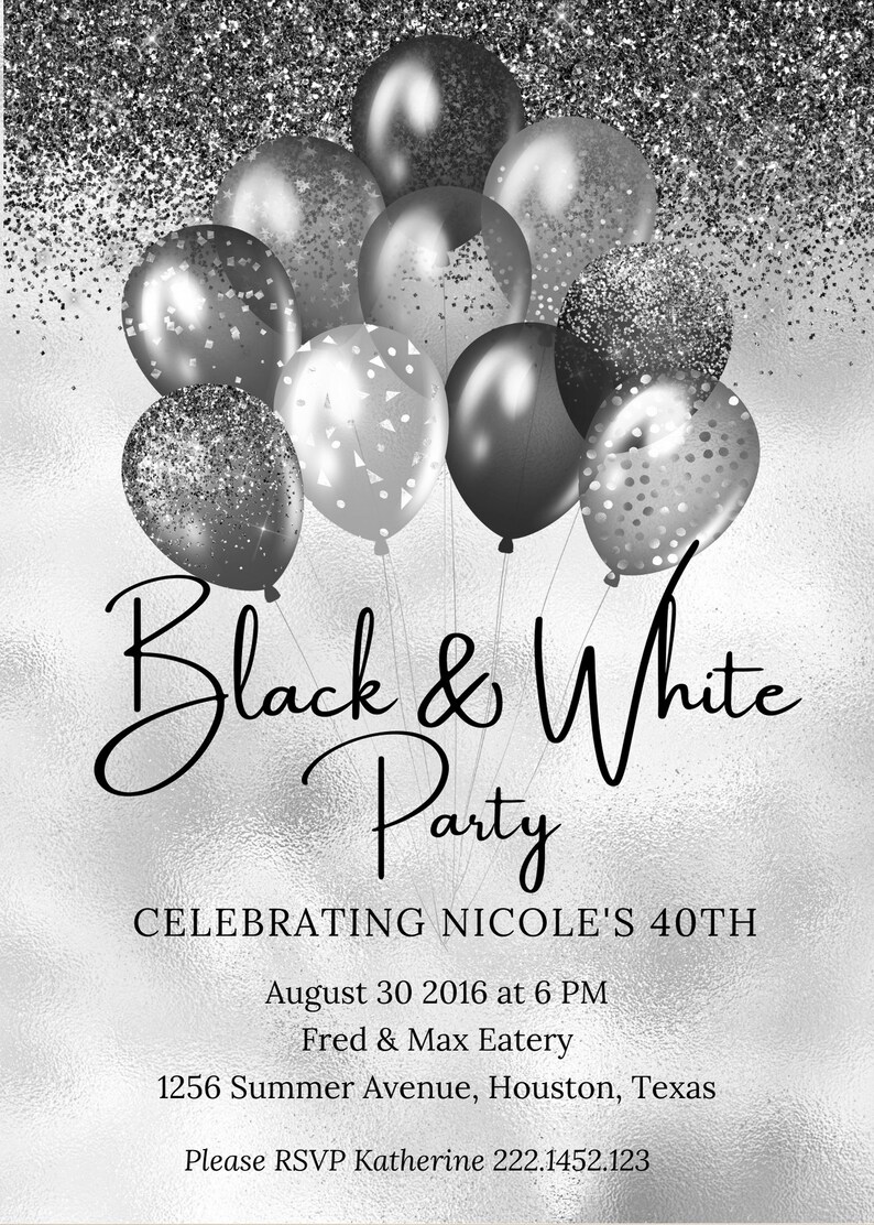 Editable Black and White Party Invitation Black and White - Etsy
