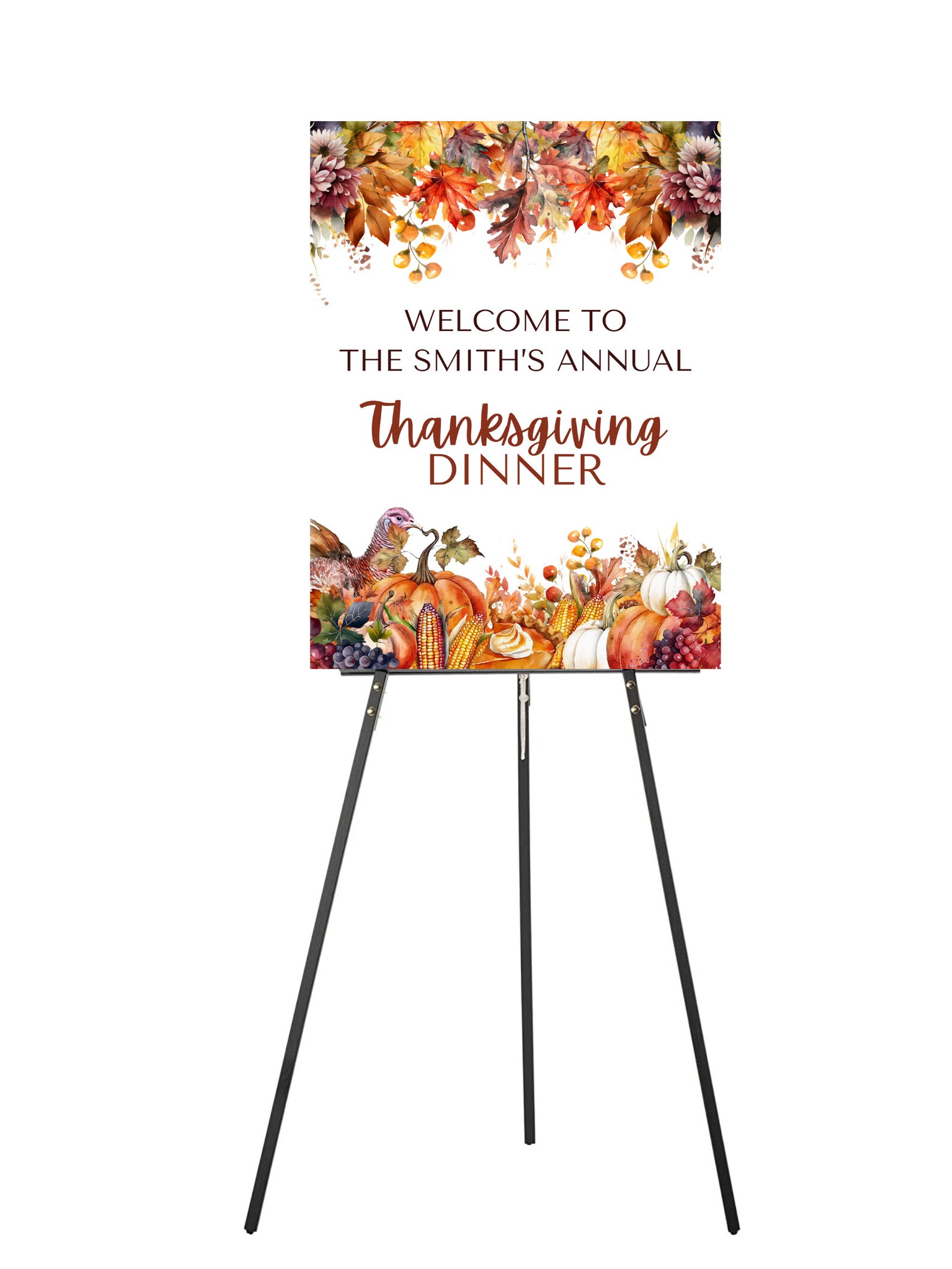 Editable Thanksgiving Welcome Sign Autumn Leaves Pumpkin Thanksgiving ...