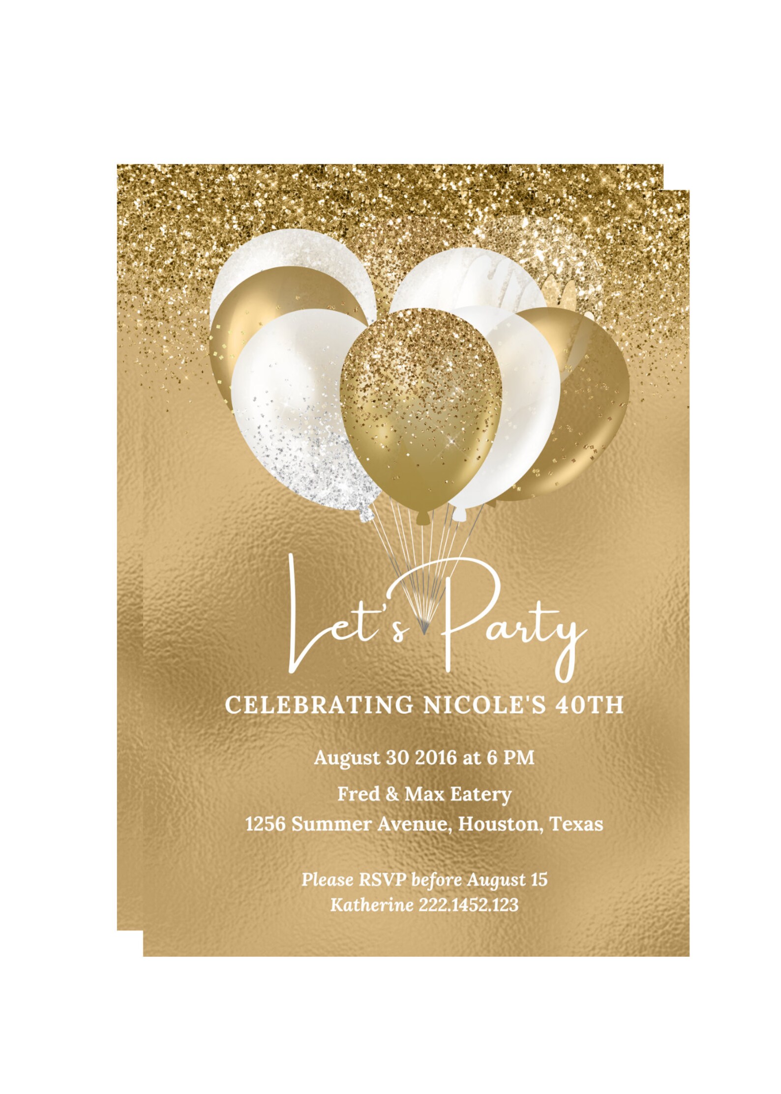 Editable Gold and White Birthday Invitation Let's Party - Etsy