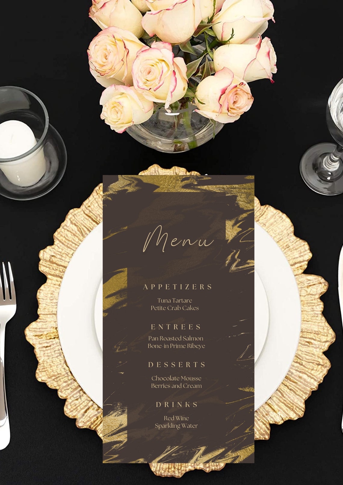 Editable Brown and Gold Menu Card Template Marble Design - Etsy