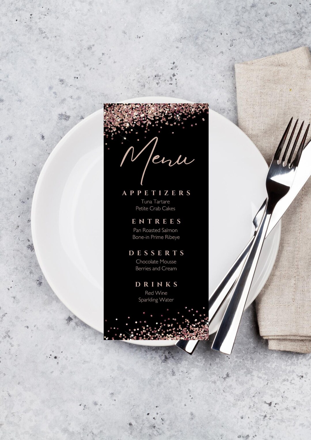 Rose Gold Glitter Menu Card Template, Printable (digital Download) - Etsy