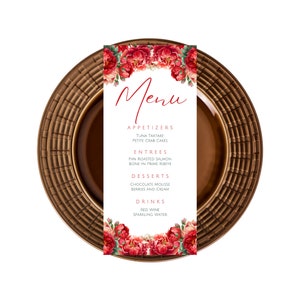 Red Floral Menu Card Template, Printable (digital Download) - Etsy