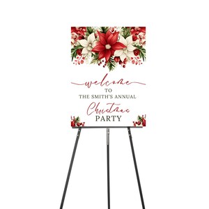 Editable Christmas Party Welcome Sign, Floral, Holiday Entrance Sign ...
