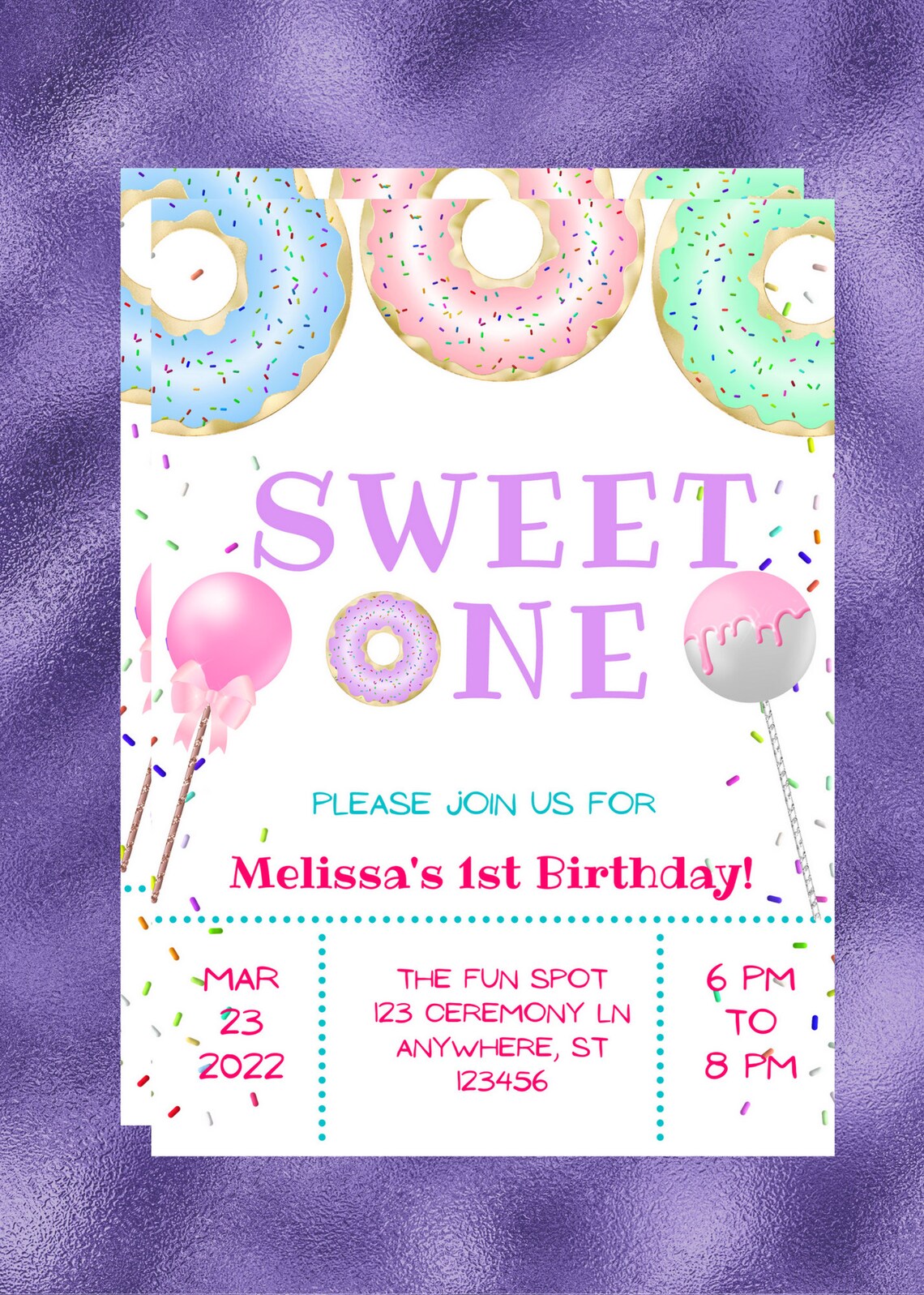 Editable Sweet One Birthday Invitation Donuts Cake Pop - Etsy