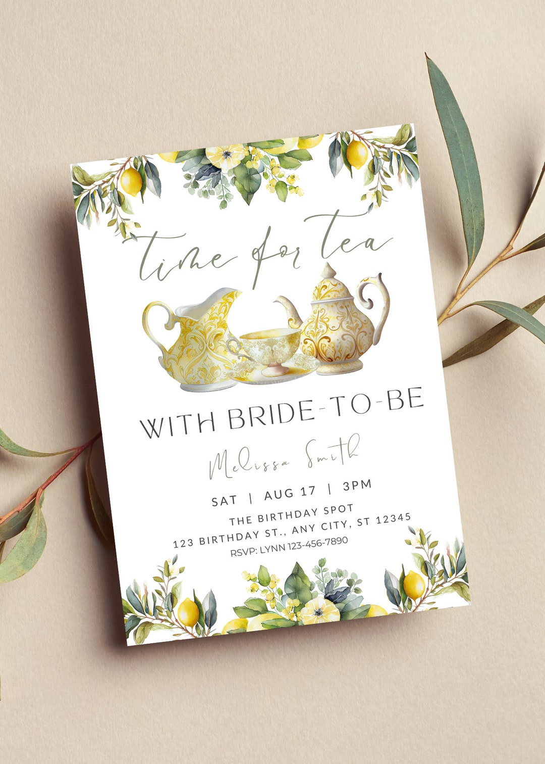 Editable Bridal Tea Party Invitation, Time for Tea With Bride to Be ...