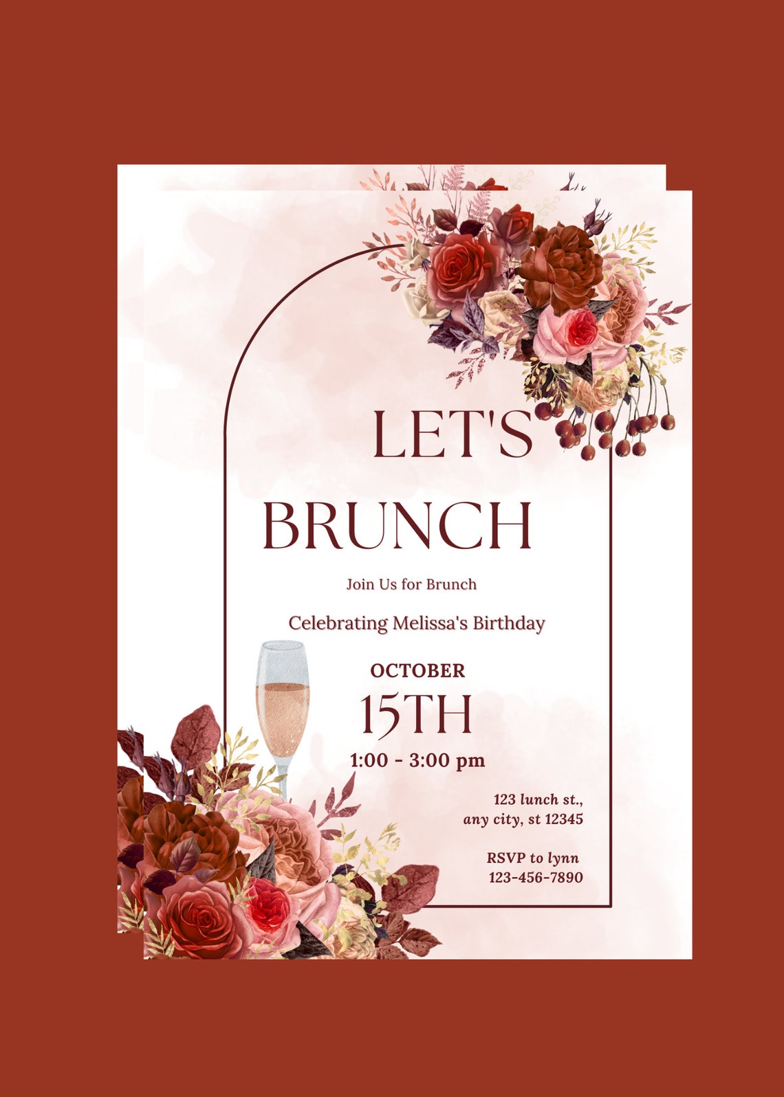 Editable Let's Brunch Invitation Autumn Flower Birthday - Etsy