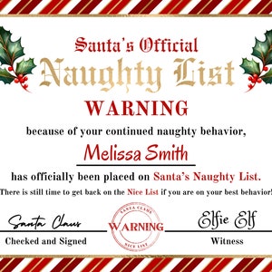 Editable Santa Naughty List Warning, Christmas Printable - Etsy