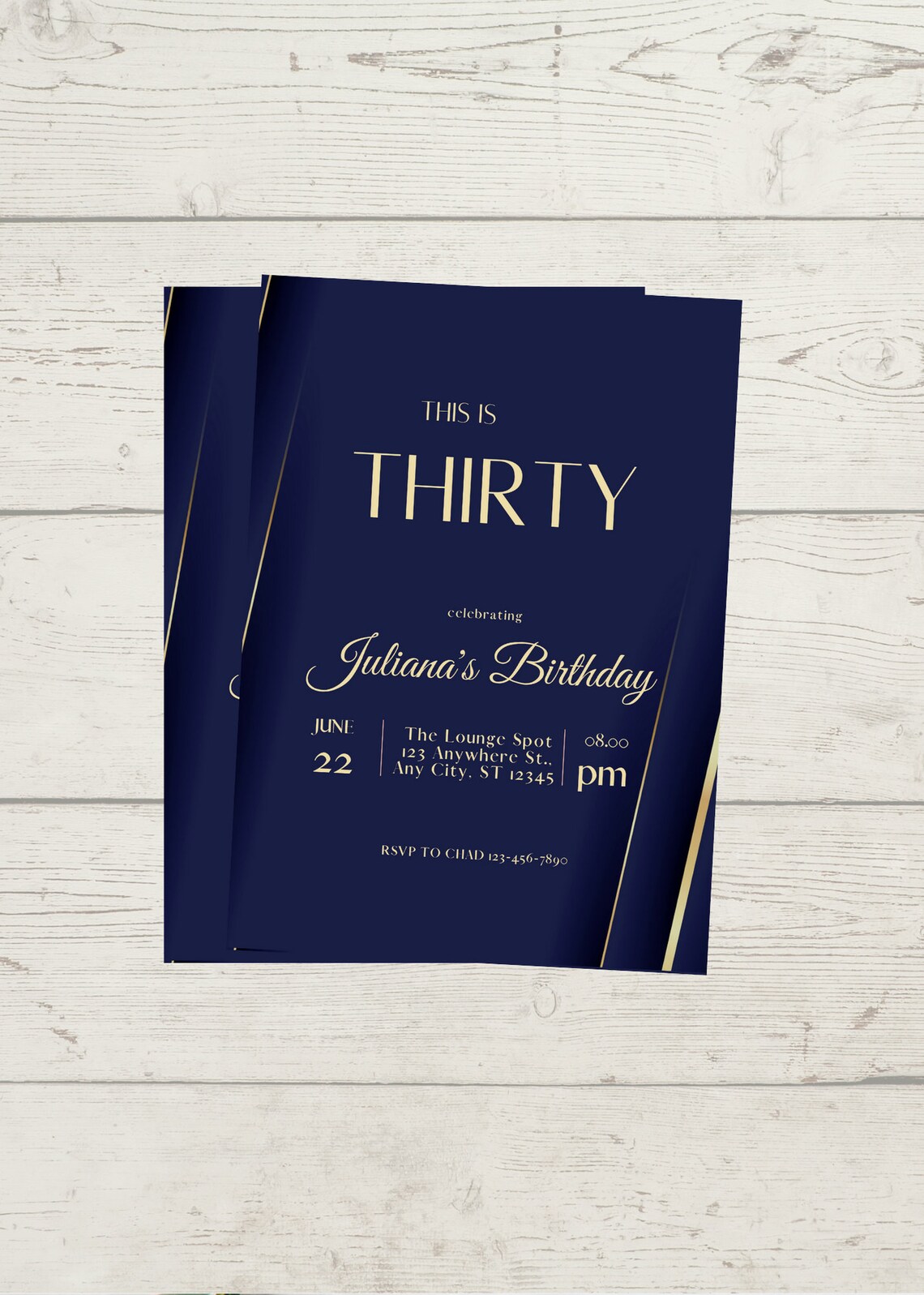30th Birthday Invitation Blue and Gold Birthday Invite - Etsy