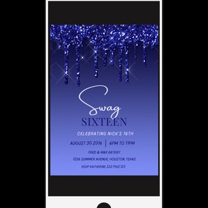 Editable Swag 16 Birthday Invitation, Blue Drip, Sweet 16 Invitation ...