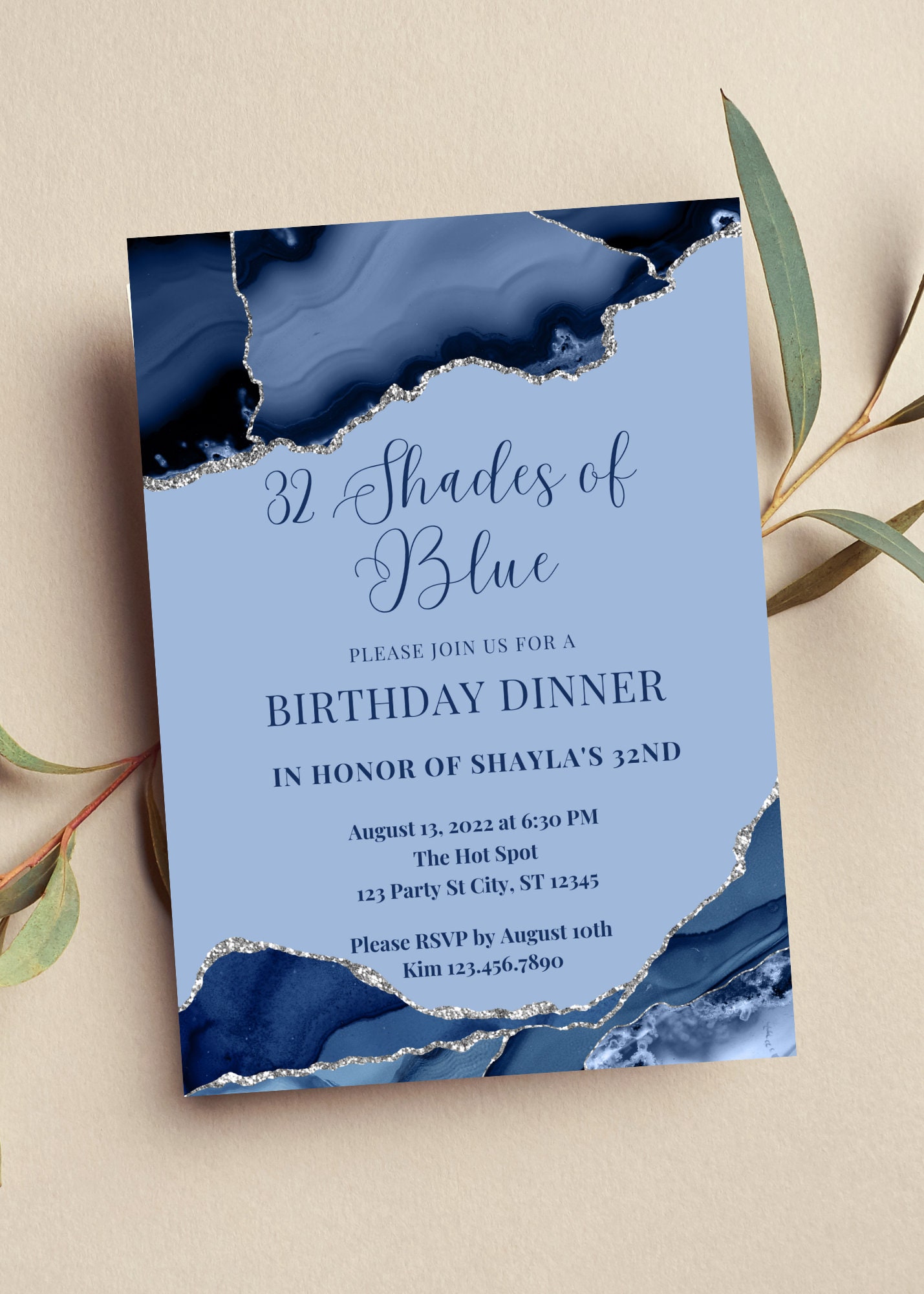 Editable Shades of Blue Invitation Blue Birthday Dinner - Etsy Australia Editable Shades of Blue Invitation Blue Birthday Dinner - Etsy Australia