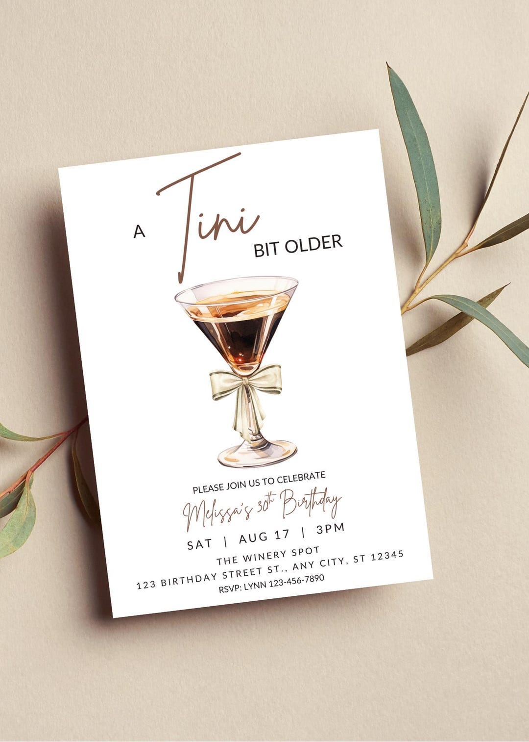 Editable A Tini Bit Older Invitation, Birthday Invitation, Espresso ...