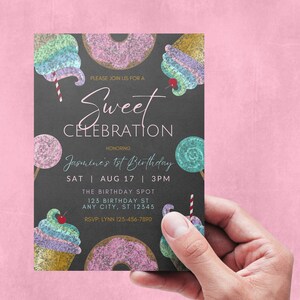 Editable Sweet Celebration Invitation, Ice Cream, Candy, Cupcake, Sweet ...