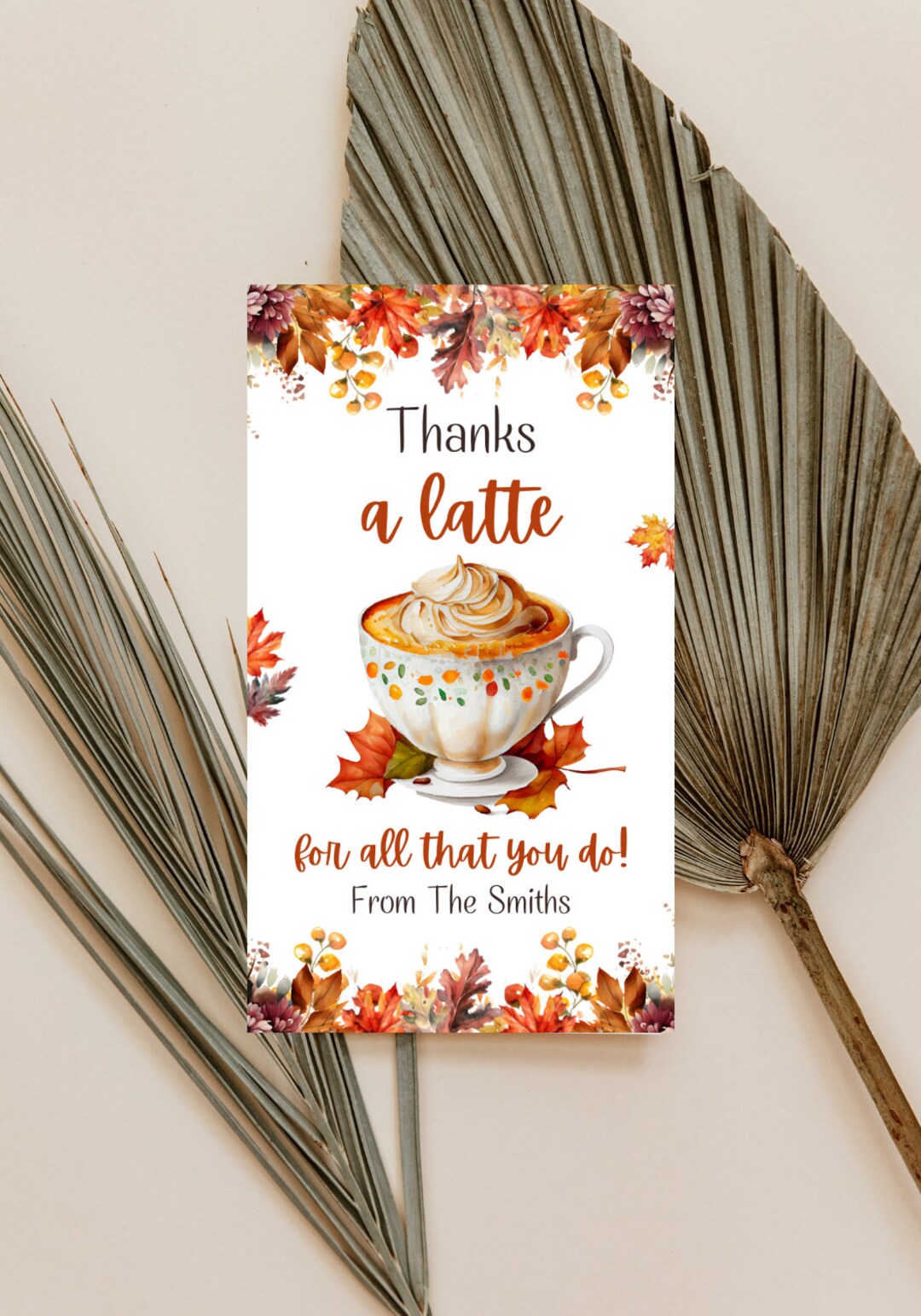 Editable Thanks a Latte Thanksgiving Gift Tag, Fall Gift Tag, Coffee ...