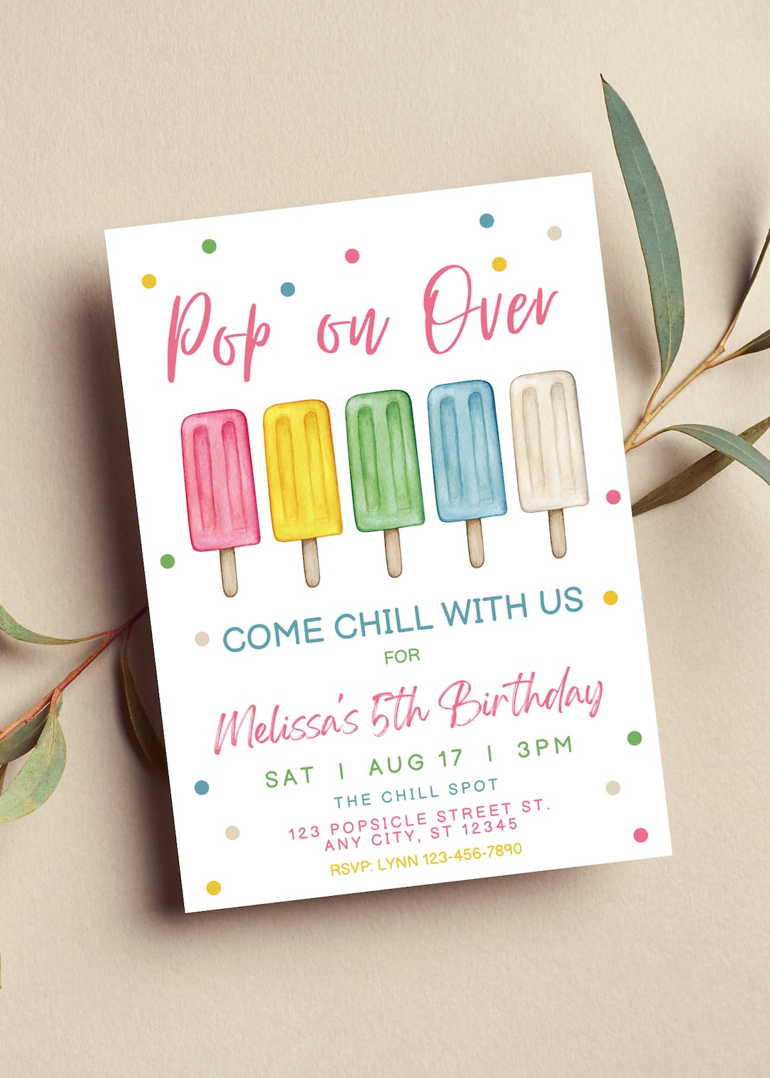 Popsicle Birthday Invitation, Editable Summer Party Invite (digital ...
