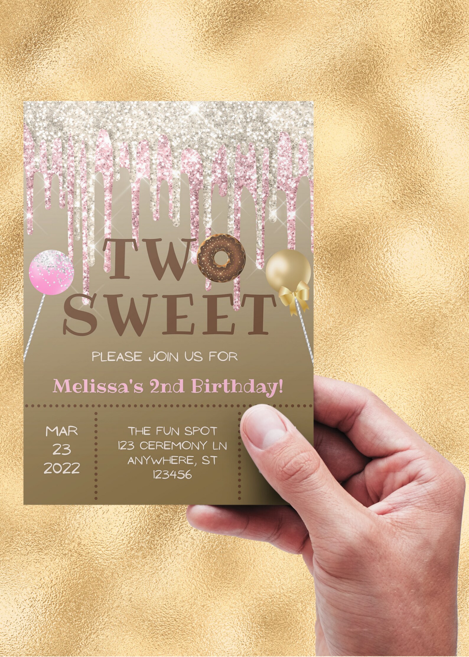 Editable Two Sweet Birthday Invitation Glam Dripping Icing - Etsy