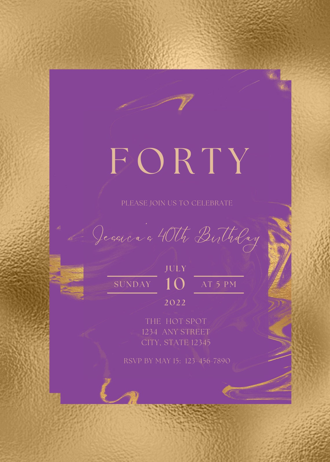 Editable Purple and Gold Birthday Invitation Purple Marble - Etsy