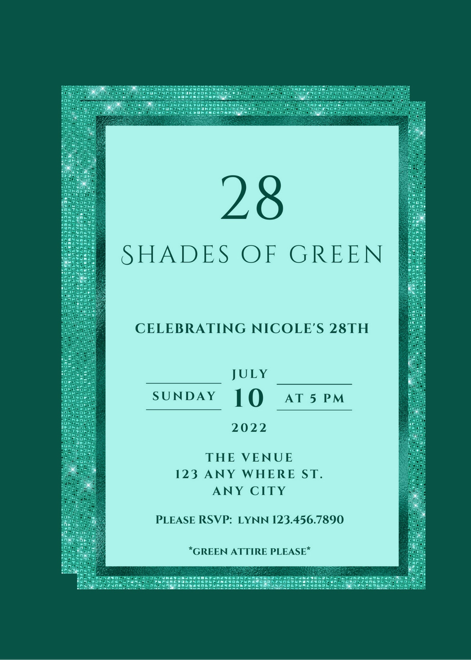 Editable Shades of Green Invitation, Green Birthday Invitation, Print ...