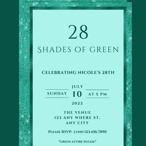 Editable Shades of Green Invitation, Green Birthday Invitation, Print ...