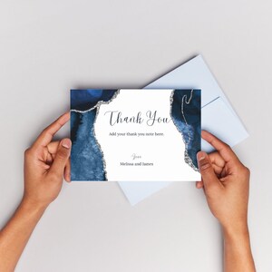Printable Thank You Card, Editable Blue and White Thank You Note, Blue ...