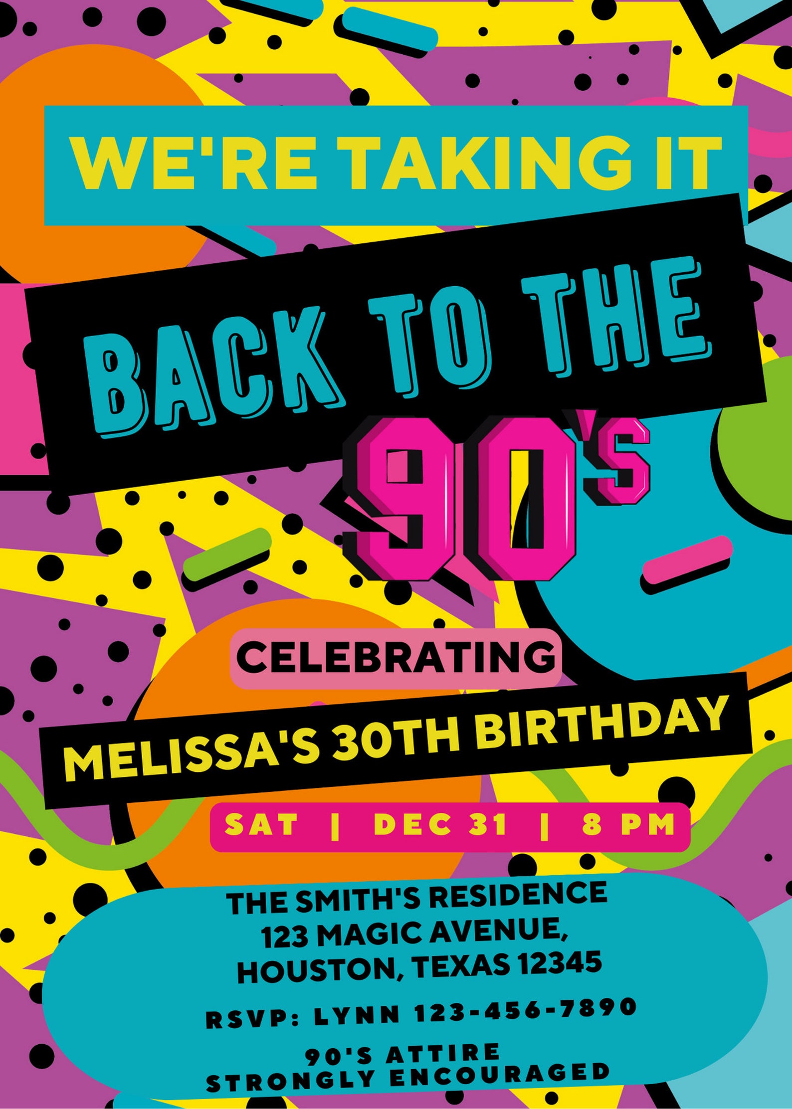 Editable 90s Party Invitation, Back to the 90s, Throwback Party, House ...