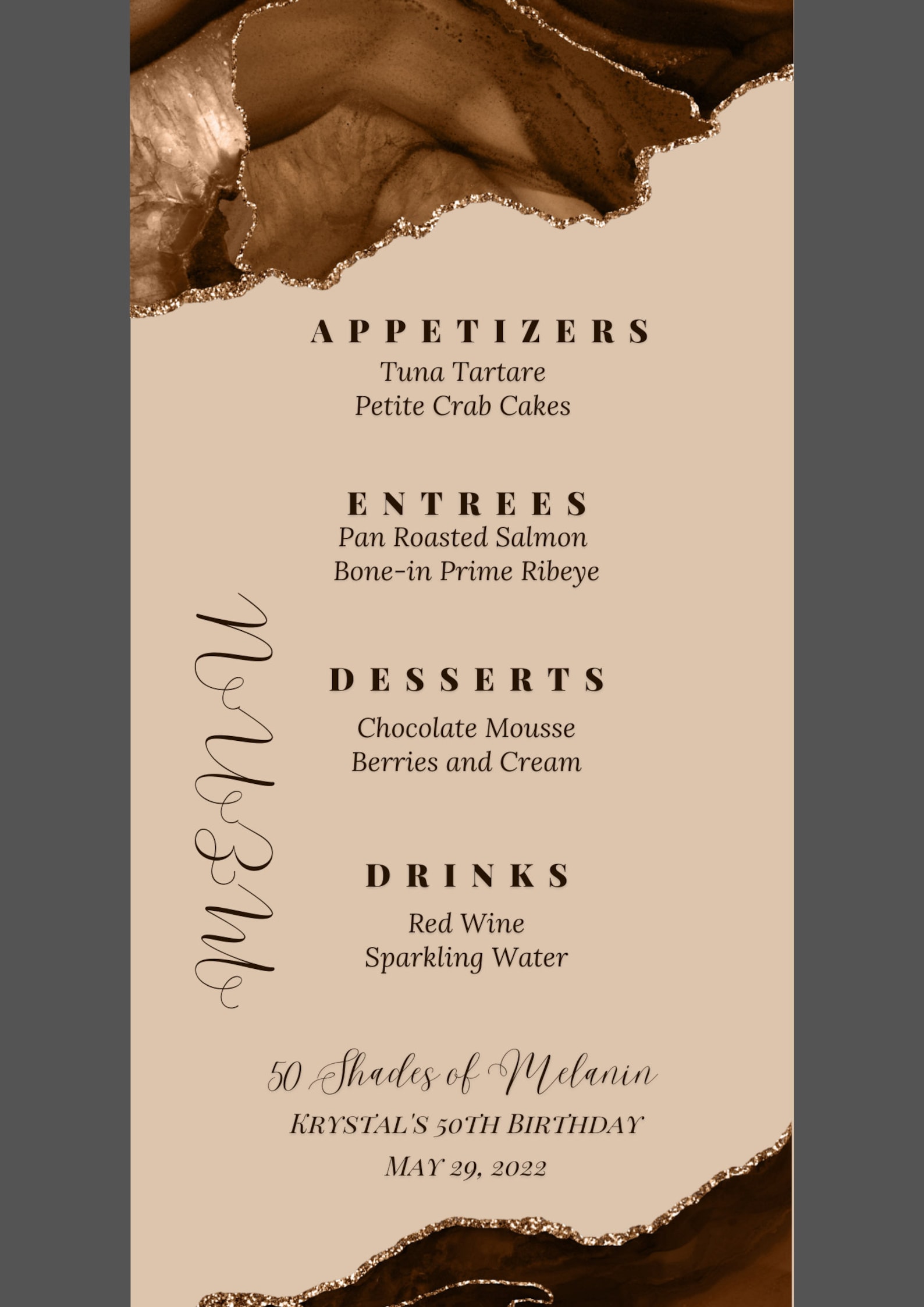 Editable Shades of Melanin Menu Card Template, Brown Menu Card Agate ...