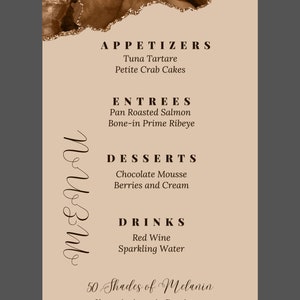 Editable Shades of Melanin Menu Card Template, Brown Menu Card Agate ...