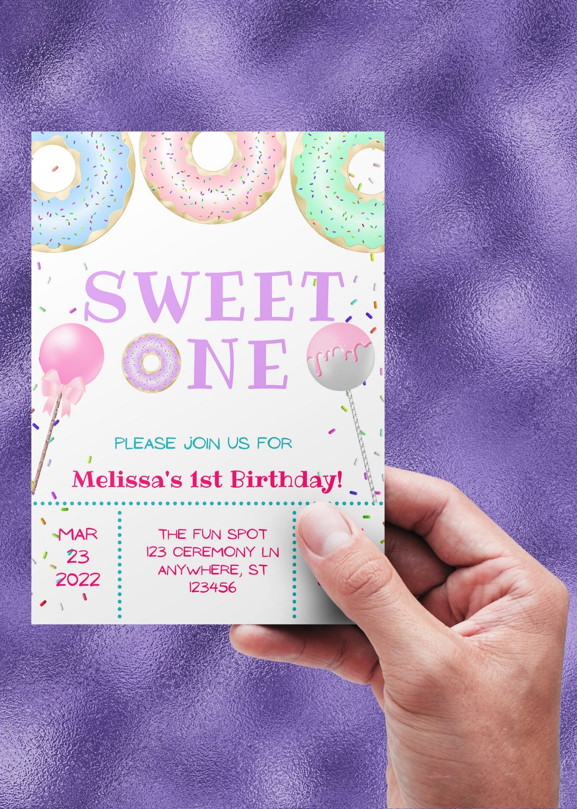 Editable Sweet One Birthday Invitation Donuts Cake Pop - Etsy
