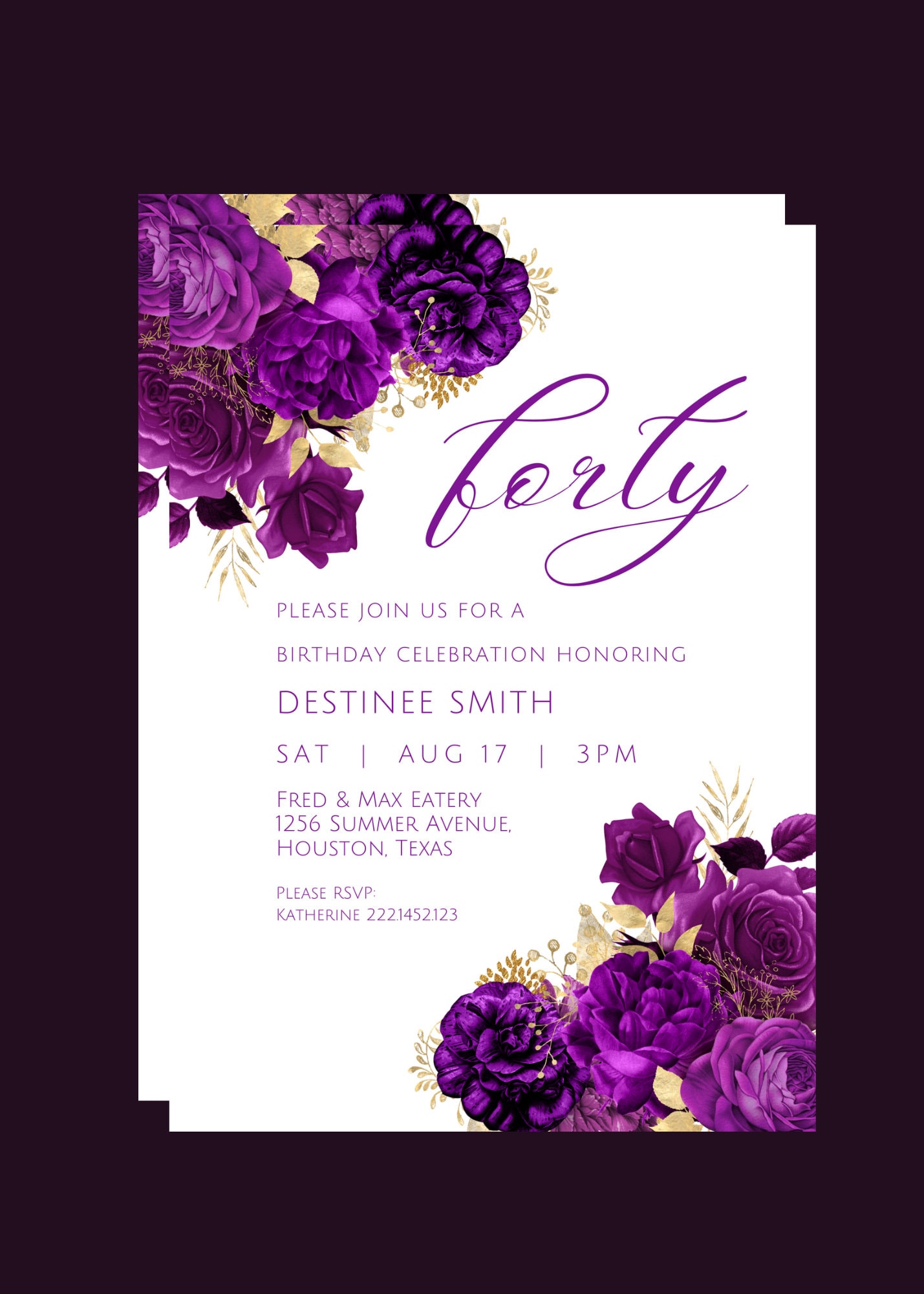 Editable Purple and Gold Floral Invitation Purple and Gold - Etsy