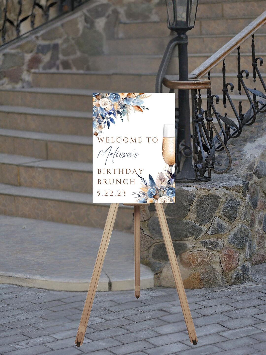 Editable Blue Boho Brunch Welcome Sign, Pampas, Boho Floral, Bridal ...