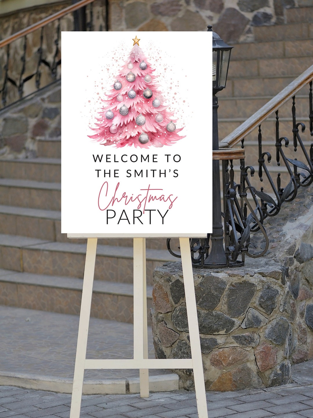Editable Pink Christmas Party Welcome Sign Christmas Party Entrance ...