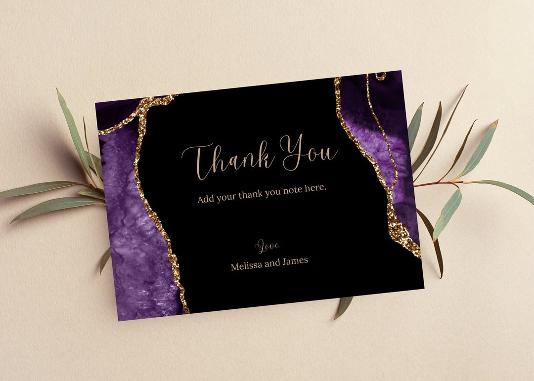 Printable Thank You Card, Editable Purple and Gold Thank You Note, Any ...