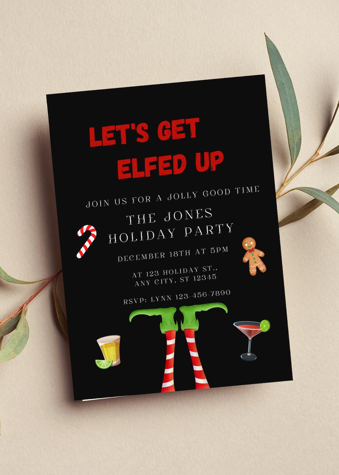 Editable Let's Get Elfed up Invitation, Christmas Party Invitation ...
