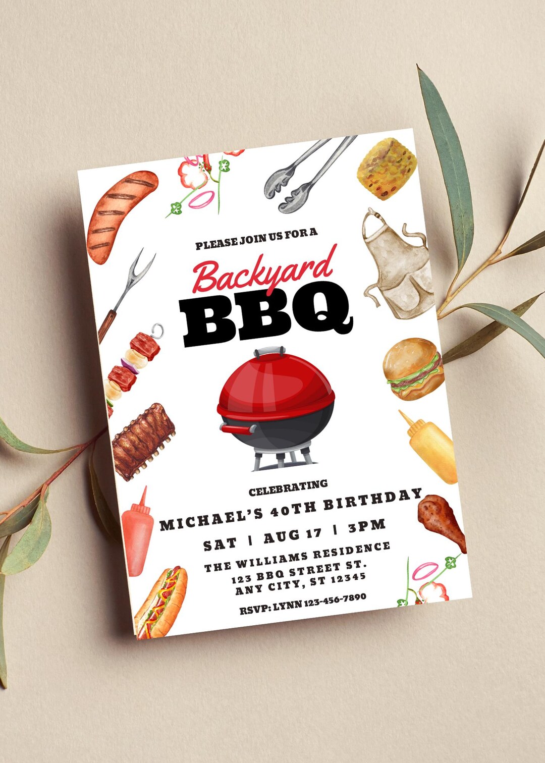Backyard BBQ Invitation, Summer Cookout Party Invite, Editable Template ...