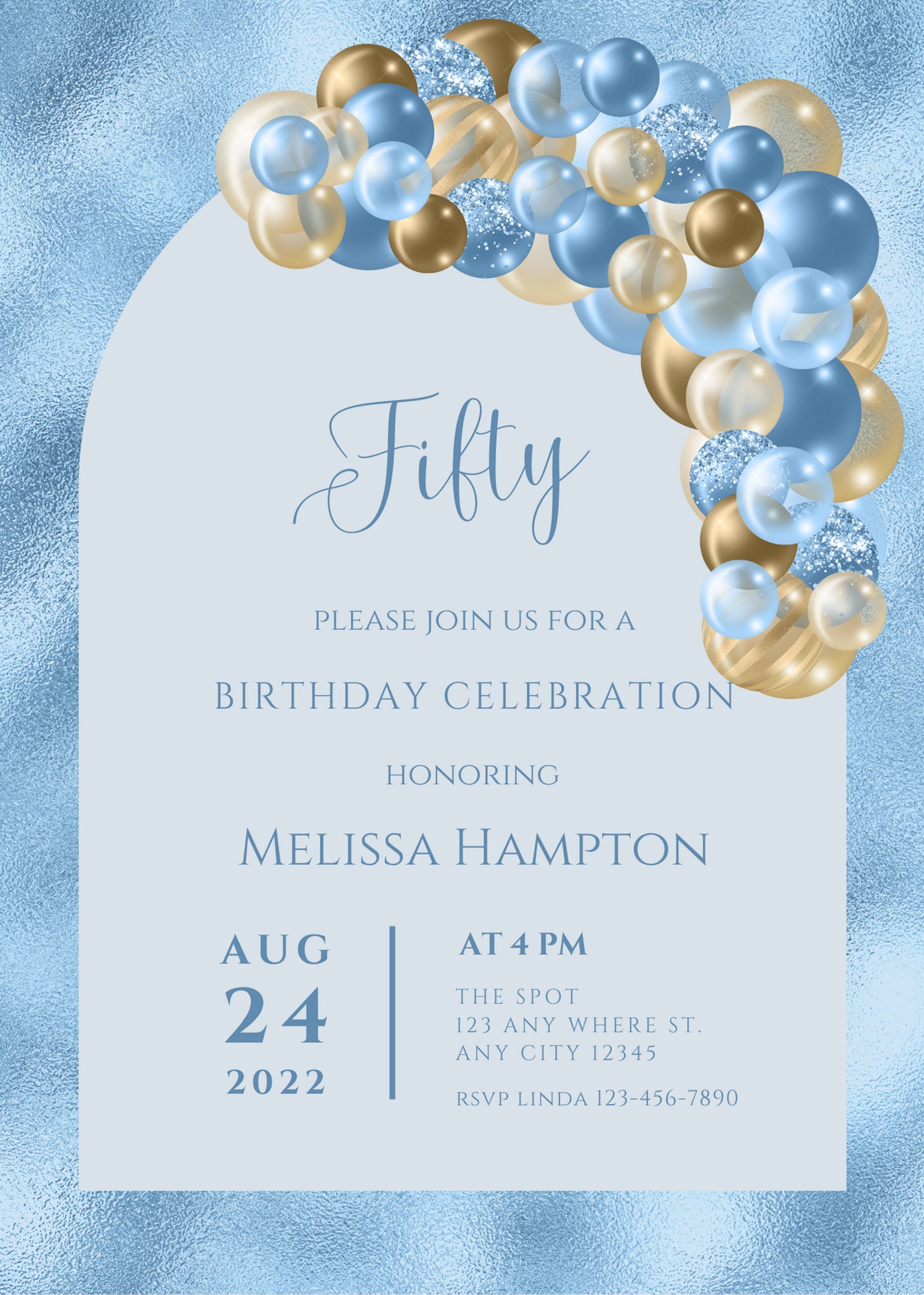Editable Blue and Gold Birthday Invitation Blue and Gold - Etsy