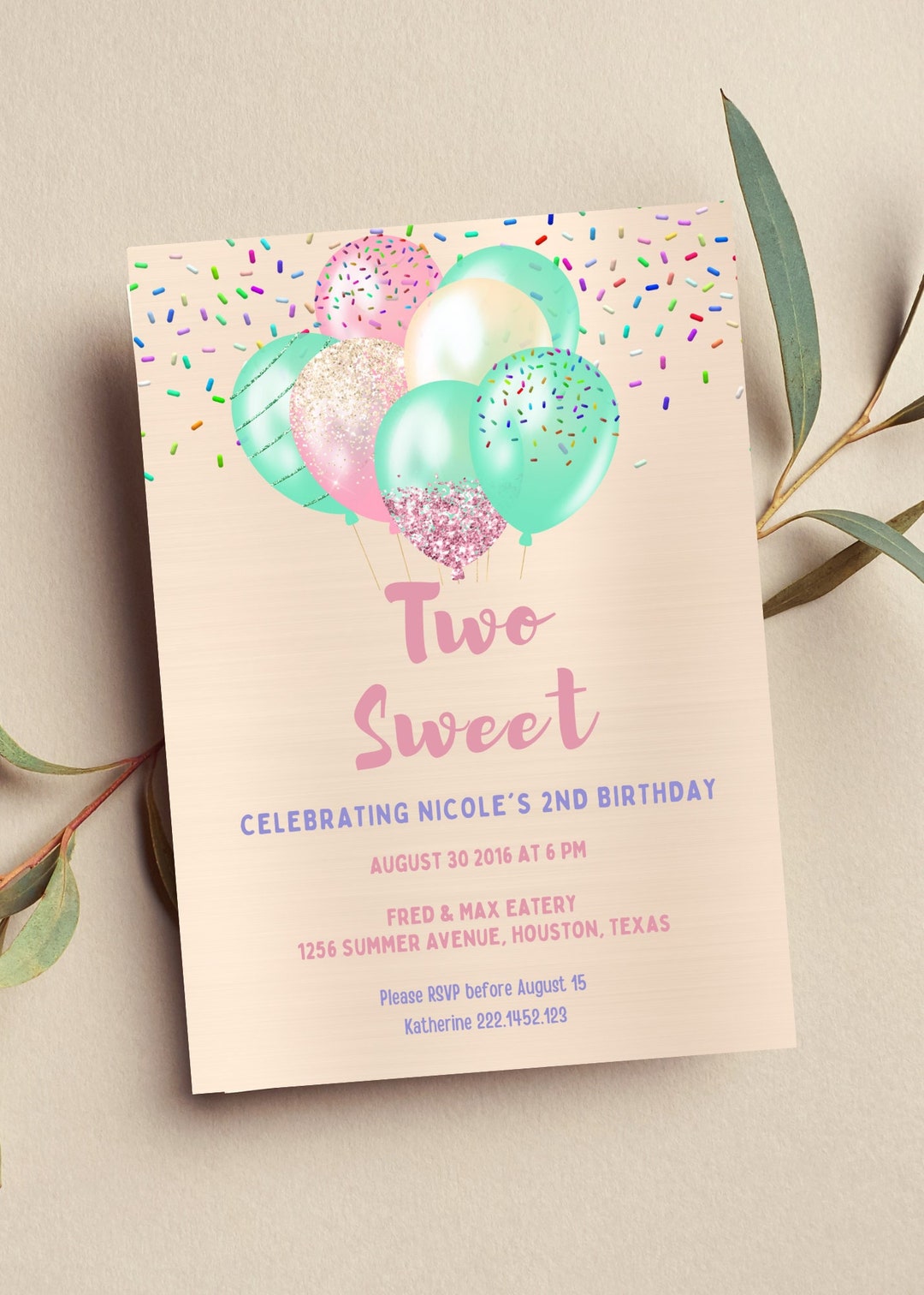 Editable Two Sweet Birthday Invitation, Ice Cream, Too Sweet 2nd ...