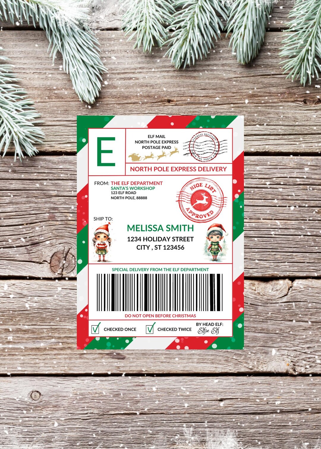 Editable North Pole Express Santa Shipping Label, Printable Elf ...