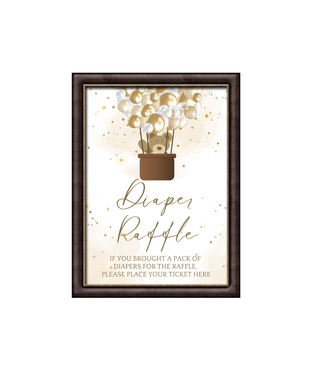 Editable Diaper Raffle Sign Teddy Bear and Hot Air Balloon Baby Shower ...