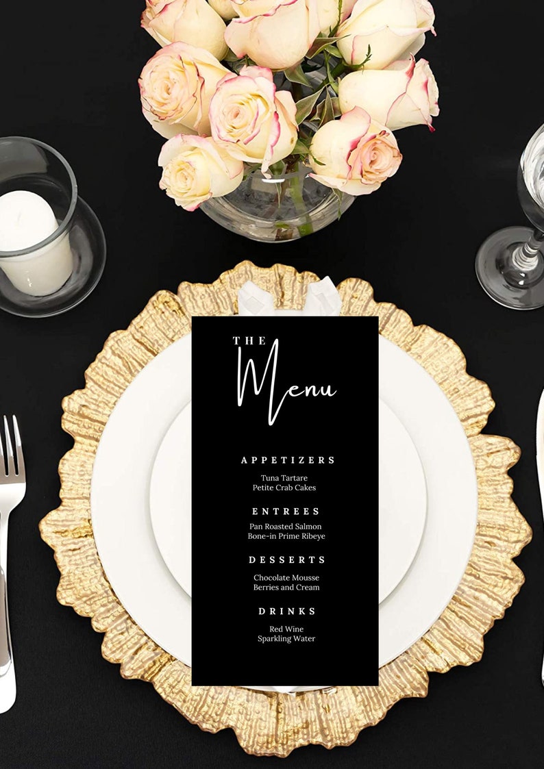 Editable Black Menu Card Template Minimalist Menu Card - Etsy