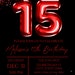 Editable 15th Birthday Invitation, Red and Black Invitation, Red 15 ...
