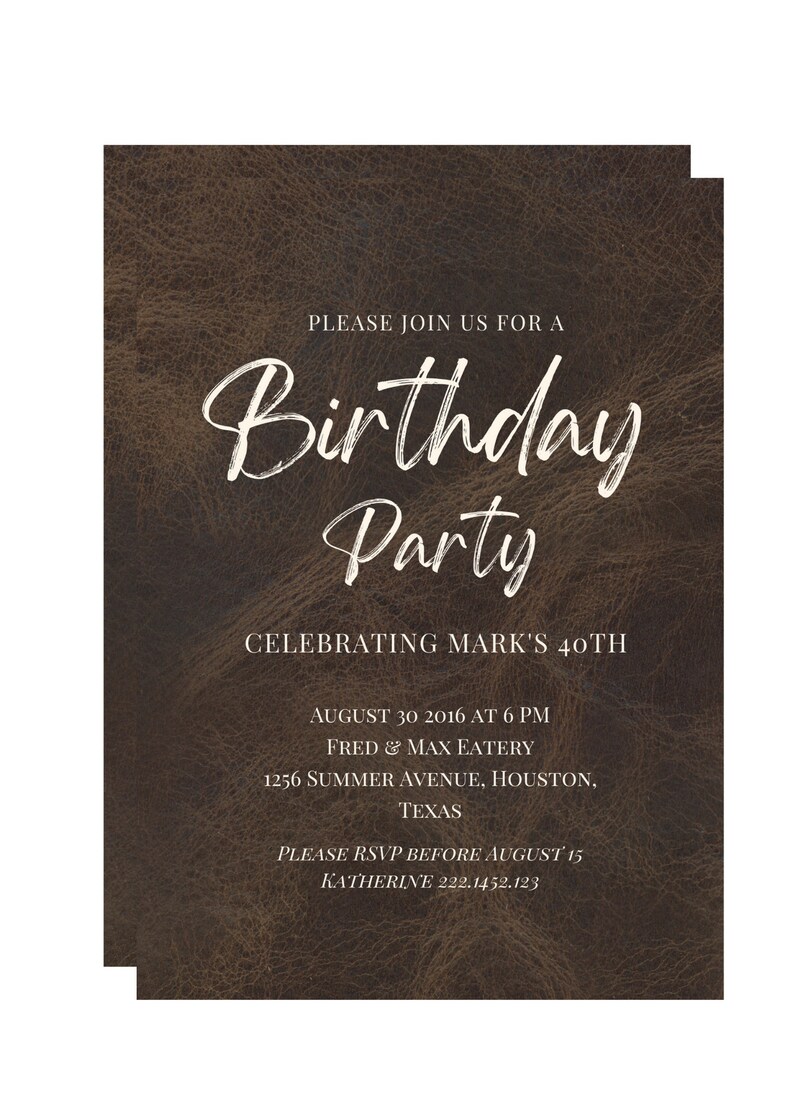 Editable Birthday Party Invitation for Men, Masculine Invitation, Brown ...